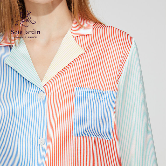 soie jardin 3# Rainbow striped pajamas set striped contrast color ...