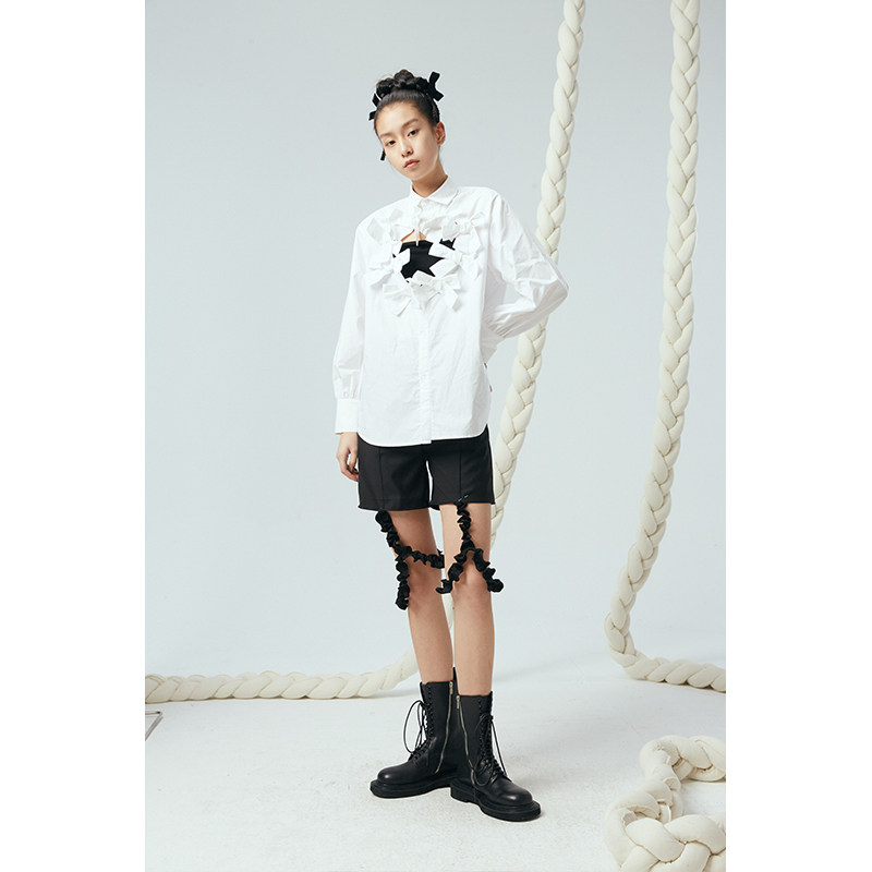 【秋冬福利款】DIDDI蝴蝶结纯色镂空小众设计感别致宽松上衣_虎窝淘