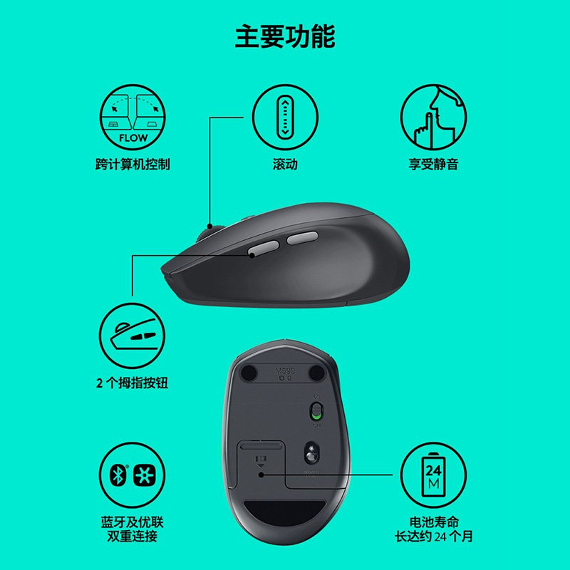 罗技M590无线静音蓝牙鼠标USB双模电脑MAC笔记本台式家用办公通用_虎窝淘