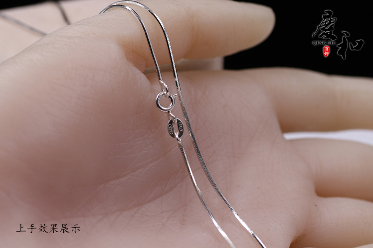 S925纯银链实心细长八角蛇骨链亮面女士锁骨项链diy手工散装裸链_虎窝淘