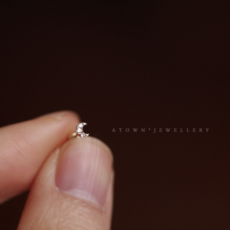 ATOWN定制纯9K金耳骨钉超迷你小钻月亮耳饰可爱韩国耳环女_虎窝淘