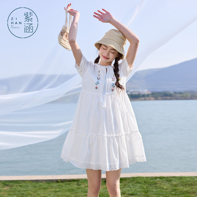 Zihan white short-sleeved dress for women 2025 summer new style ...