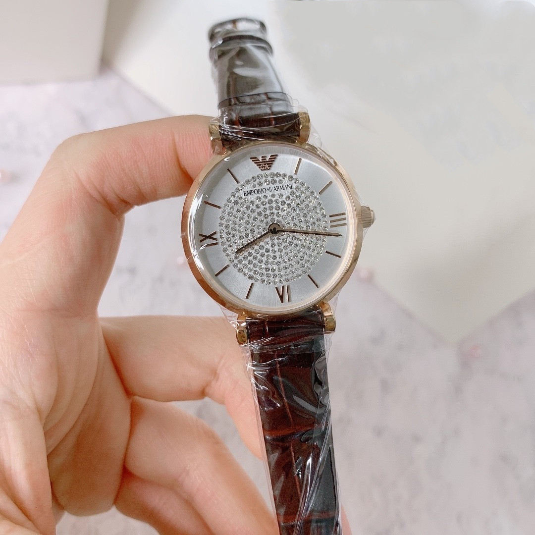 Armani阿玛尼手表满天星女表新款时尚镶钻腕表皮带石英表AR11269_虎窝淘