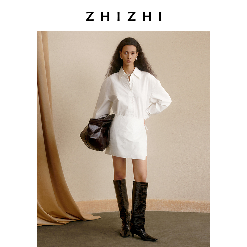 致知ZHIZHI衬衫连衣裙独特白色连衣裙