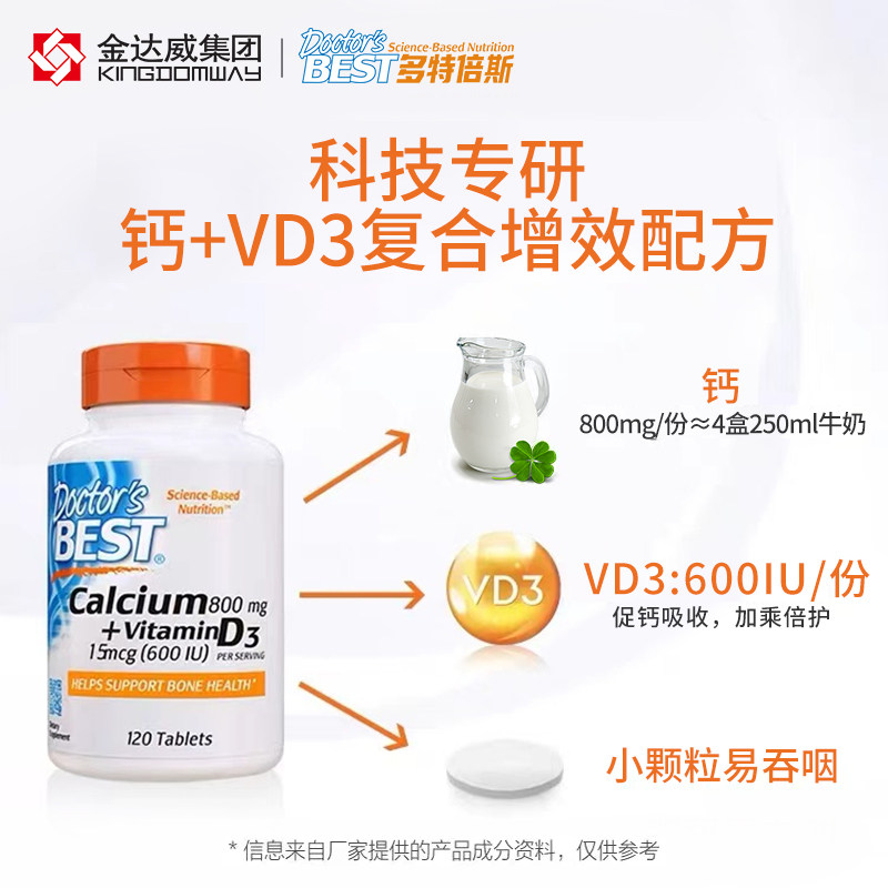 金达威Doctor's Best多特倍斯美国钙镁锌碳酸钙片维生素VD3*120粒_虎窝淘