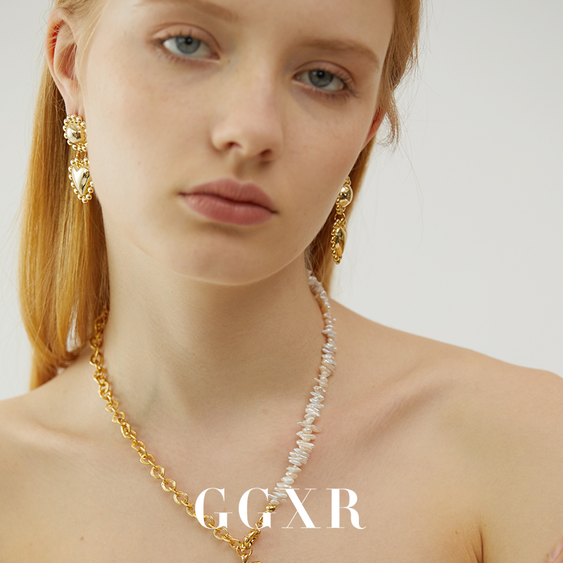 GGXR欧美复古金色立体光面爱心耳钉耳夹个性气质耳饰宋妍霏_虎窝淘