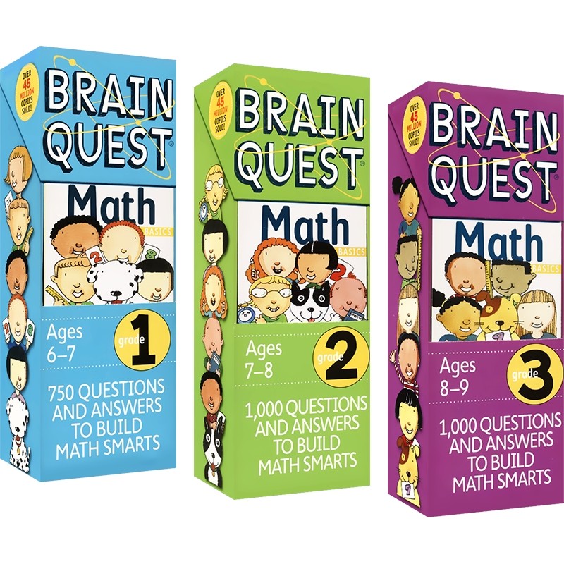 Brain Quest Math Grade 1-3大脑任务 bq数学问答互动问答卡 1-3年级数学全科训练益智卡片英语数学英文原版进口图书_虎窝淘
