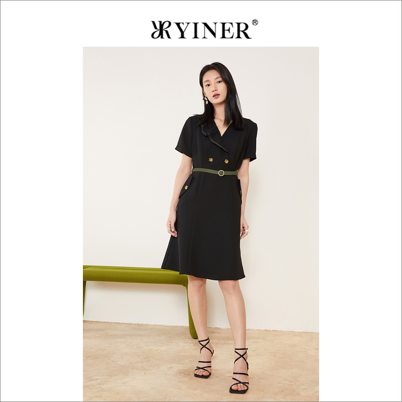 YINER音儿专选女装夏季法风收腰荷叶边连衣裙_虎窝淘