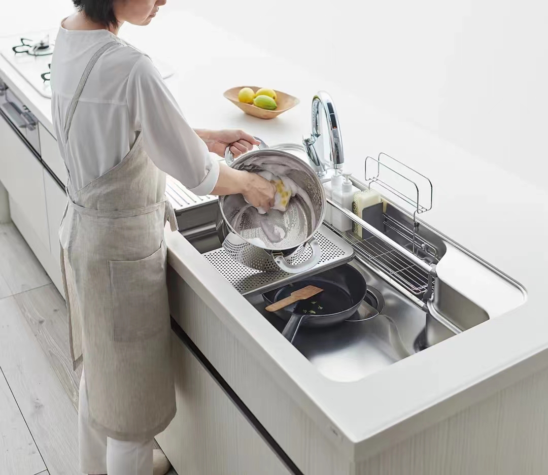 日本进口骊住LIXIL机能型3D压花多功能304不锈钢大单水槽W型长款_虎窝淘