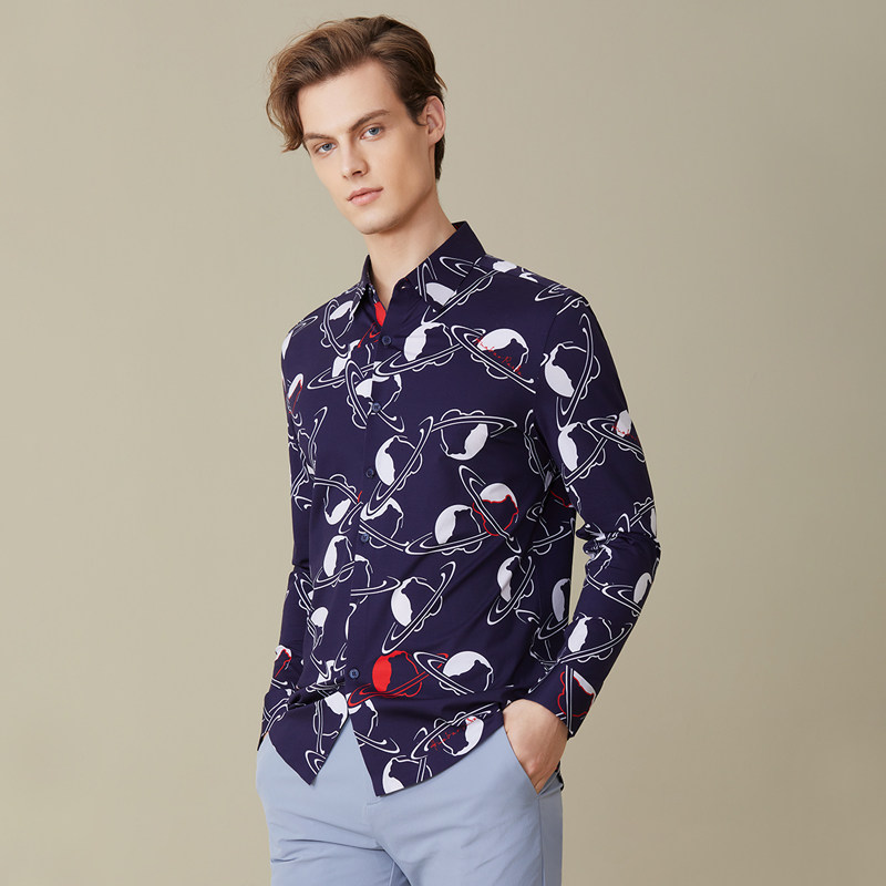 【优雅生活】CANUDILO/卡奴迪路太空熊猫针织长袖衬衫男纯棉衬衣_虎窝淘