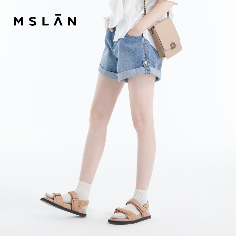 MSLAN限定款夏季新款百搭卷边花苞牛仔短裤 MEBV6107_虎窝淘