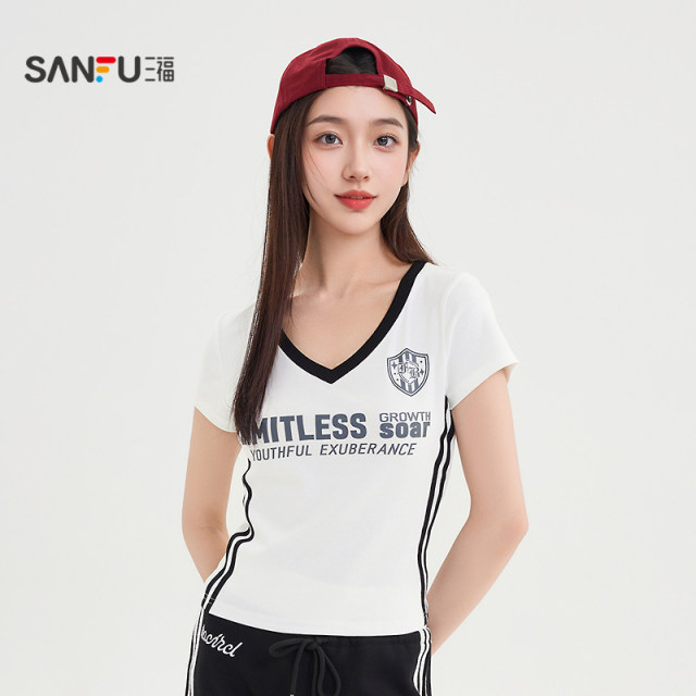 Sanfu short-sleeved T-shirt 2025 new summer American personalized spray ...