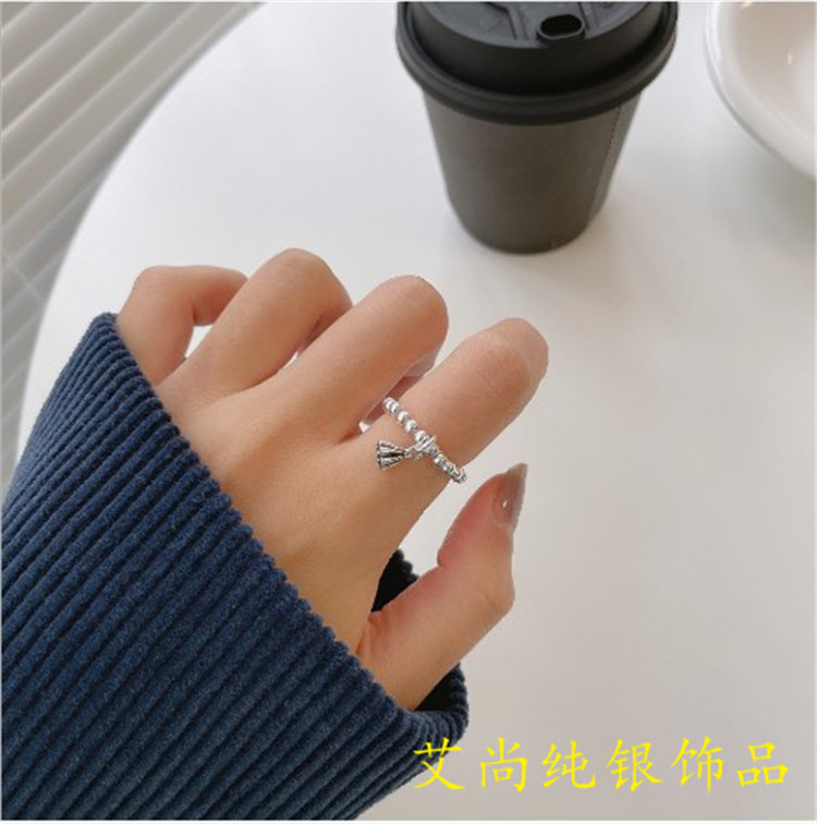 清仓特价925纯银莲蓬蝴蝶转运珠镶钻戒指小众设计时尚气质女银饰_虎窝淘