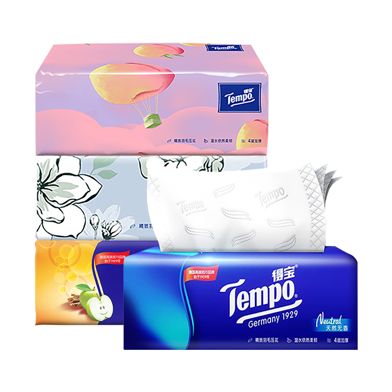 Tempo得宝抽纸家用纸巾加厚无香苹果味桃心味茉莉味4包餐巾纸德宝_虎窝淘