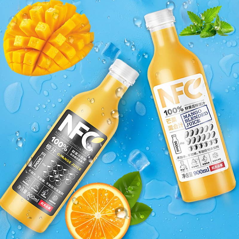 【新货】农夫山泉NFC橙汁900ml*12瓶装芒果汁鲜榨果蔬汁饮料_虎窝淘