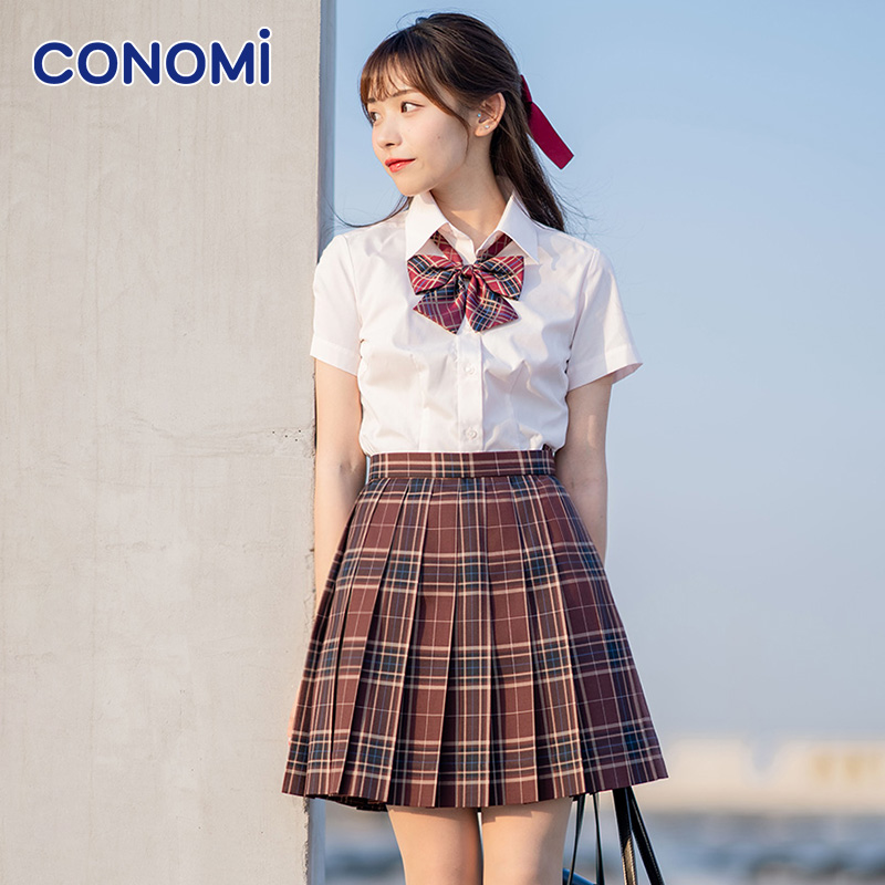 conomi日系羊毛学院风猪肝格蓝格子A字裙百搭女半裙JK制服裙_虎窝淘