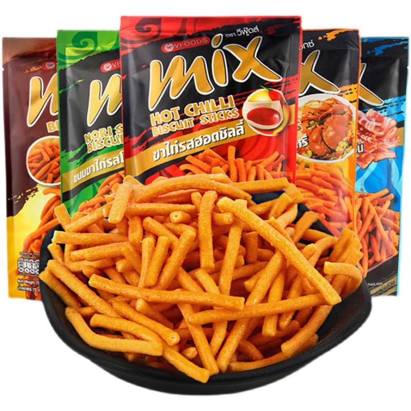 泰国进口 VFOODS MIX脆脆条75g香辣鸡汁味虾条膨化休闲零食薯条_虎窝淘