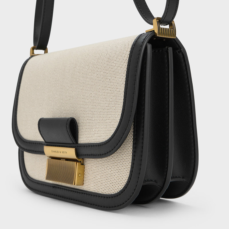 【七夕礼物】CHARLES＆KEITH女包CK2-80782074帆布拼接单肩豆腐包_虎窝淘