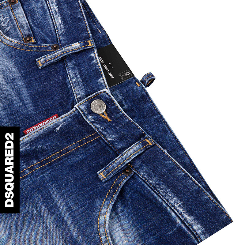 DSQUARED2/D2次方 2023春夏新品男士水洗刮烂破洞拼接显瘦牛仔裤_虎窝淘