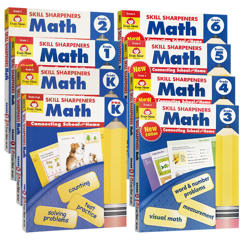Evan-Moor Skill Sharpeners Math技能铅笔刀数学练习册美国加州教辅 evanmoor_虎窝淘