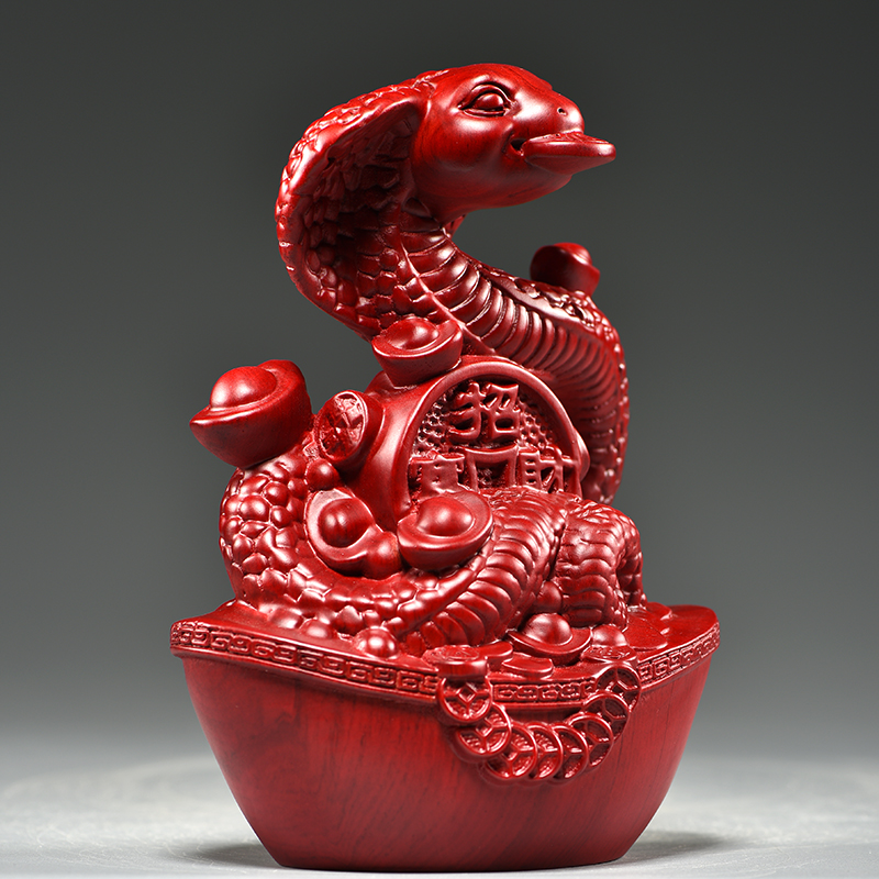 红花梨木雕蛇摆件实木十二生肖木制眼镜蛇家居客厅装饰红木工艺品_虎窝淘