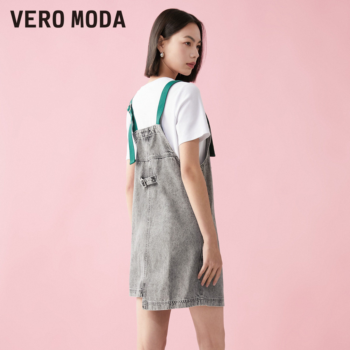 Vero Moda连衣裙2023夏季新款街拍风复古灰色牛仔背带裙子女 _虎窝淘