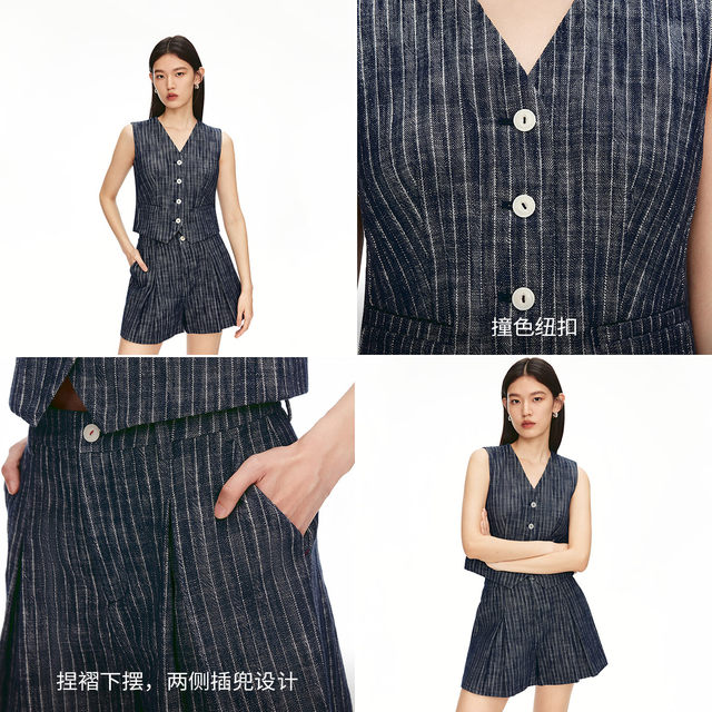Vero Moda suit for women 2025 summer new pure cotton contrast button ...