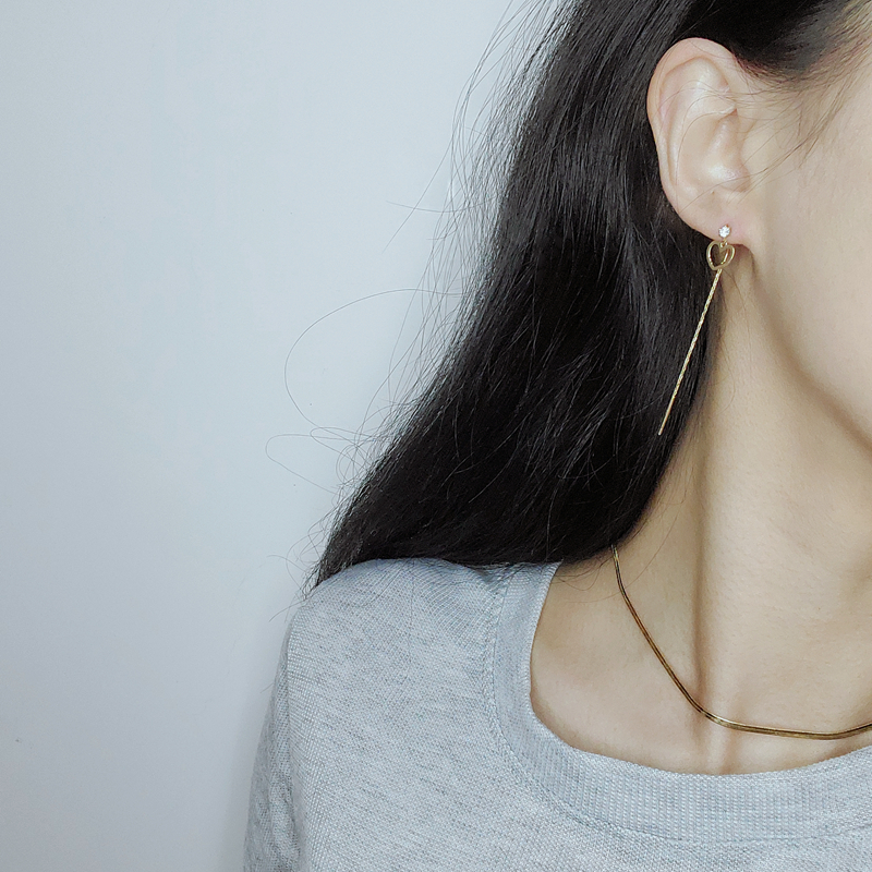 吉恩希韩国正品纯14K黄金Au585爱心款流苏冷淡风耳线简约秀气小众_虎窝淘