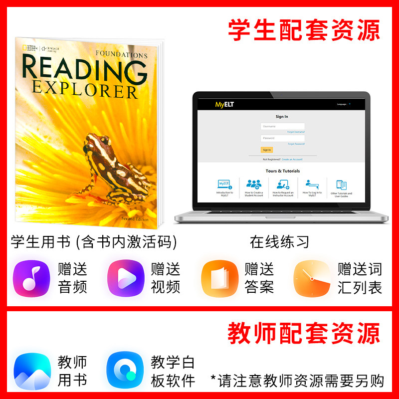Reading Explorer Foundations 1 2 3 4 5级别学生书在线练习账号英文原版美国国家地理学习青少年英语综合课程初 ...