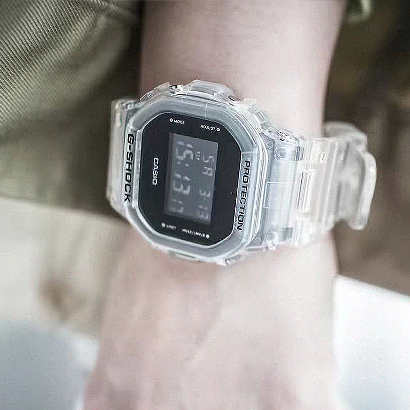 Casio卡西欧透明小方块gshock冰韧系列方形学生运动手表dw5600ske虎窝淘