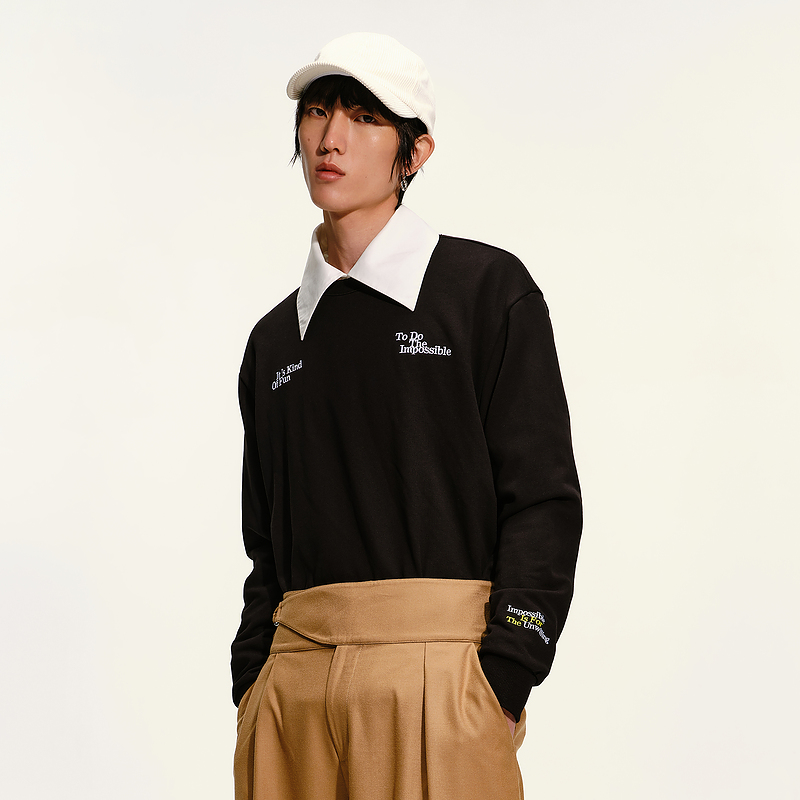 GXG男装生活系列春季商场款黑色圆领卫衣男士刺绣打底潮GC131577A_虎窝淘