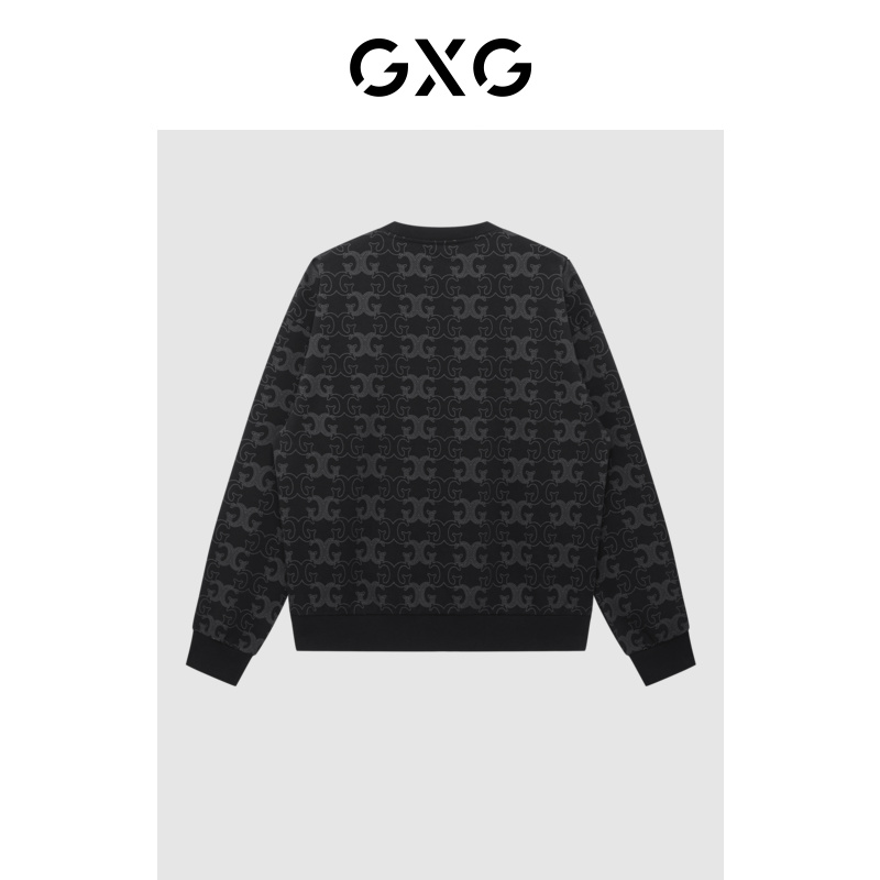 GXG男装商场同款黑色微阔潮流印花圆领卫衣 22年冬季新品_虎窝淘