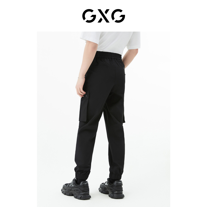 GXG男装商场同款黑色口袋松紧休闲束脚长裤22年春夏热卖_虎窝淘