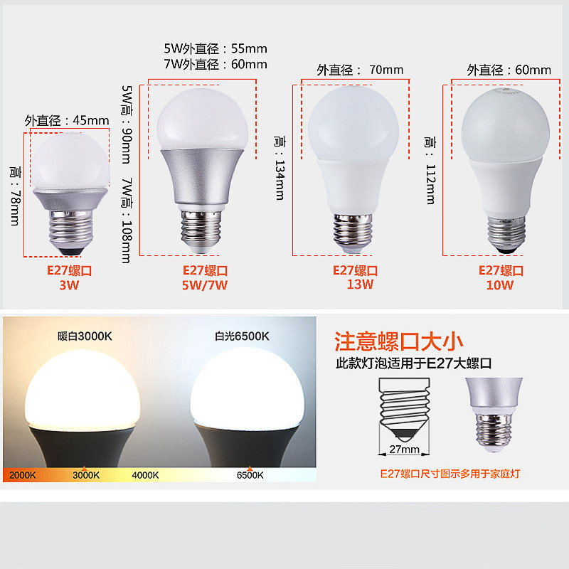 佛山LED球泡节能灯泡E27螺口E14小口3W5W7W10W13W黄光高亮A泡照明_虎窝淘