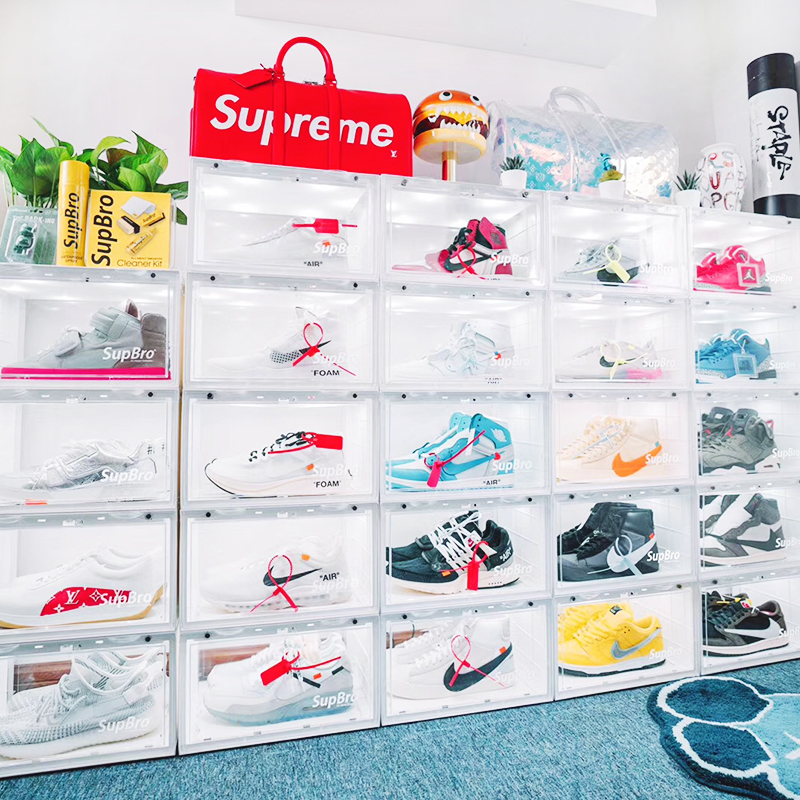 SupBro鞋盒侧开款网红LED声控发光aj1球鞋收纳盒透明亚克力_虎窝淘