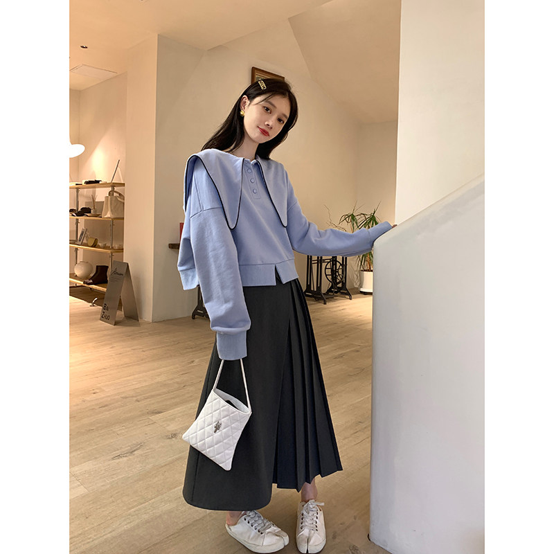 EKOOL定制兔耳朵大翻领套头卫衣女秋季新款韩版百搭显瘦短款上衣_虎窝淘