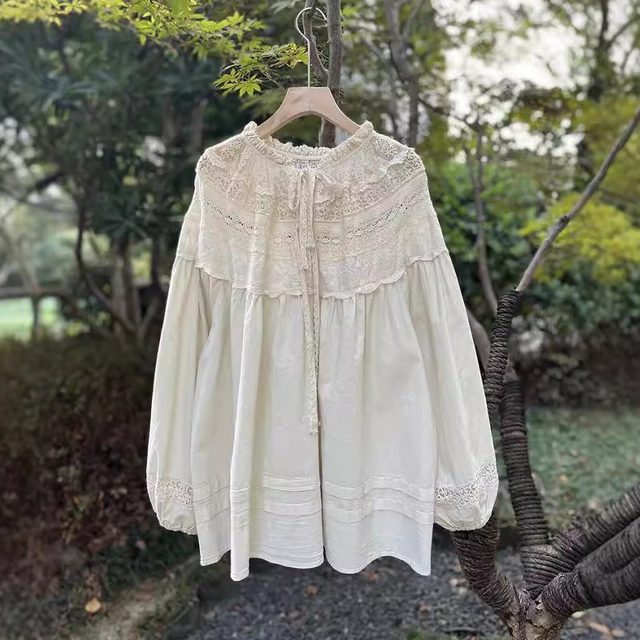 Forest lace lace necklace lace spliced embroidered shirt loose large ...