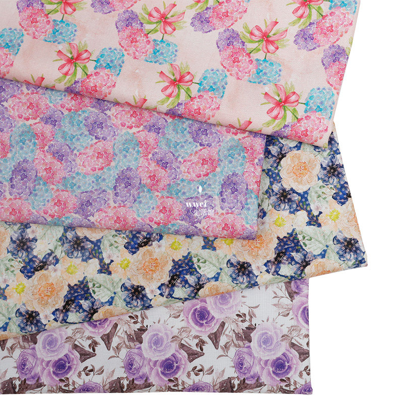 wwei日本进口川水纯棉布料数码印花水彩团花玫瑰拼布裙子家居diy_虎窝淘