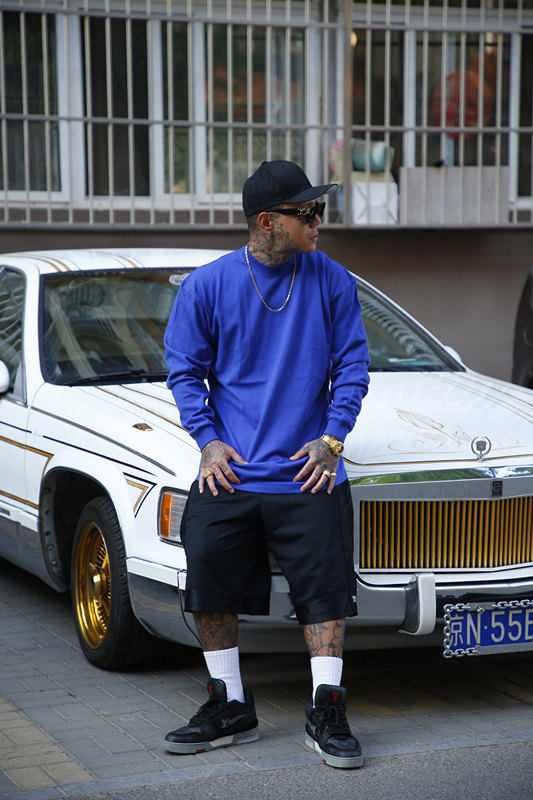 bboy练舞popping hiphop街舞old school小领重磅纯色打底长袖t桖_虎窝淘