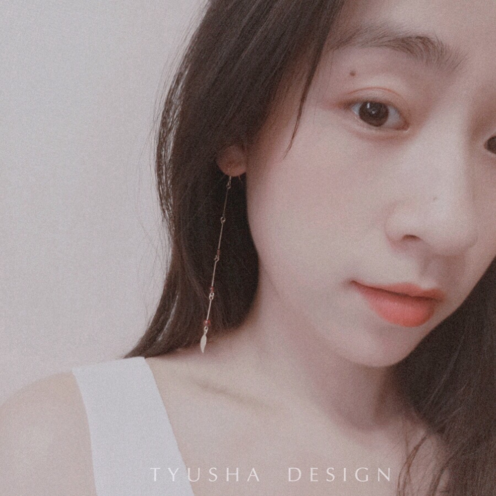 TYUSHA紫欲天然紫牙乌石榴石进口14K注金包金树叶长款耳线耳环_虎窝淘