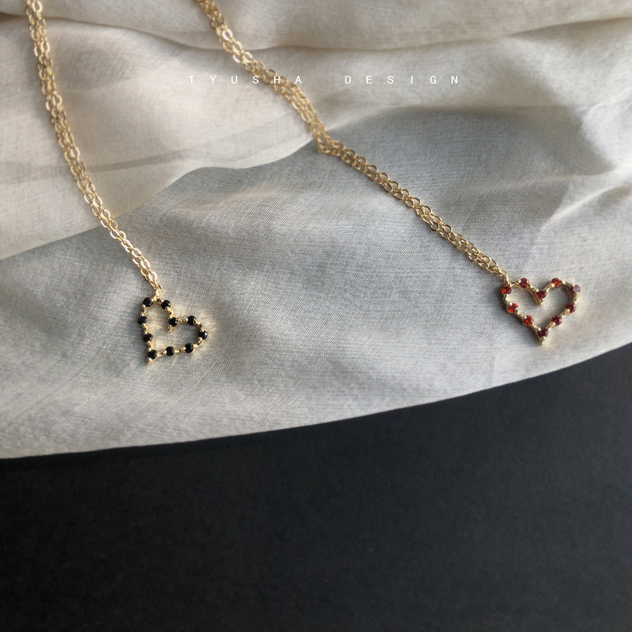 TYUSHA特惠NO.2 18K包金爱心型镶钻锆石项链锁骨链本命年红/闪黑_虎窝淘
