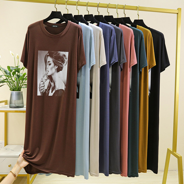 Modal round neck printed inner long skirt for women summer casual large ...