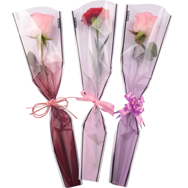 情人节单只玫瑰花包装袋opp透明塑料单枝迷你花束单支鲜花袋50个_虎窝淘