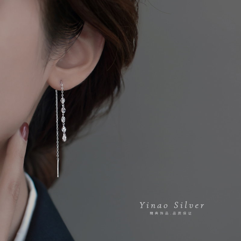 925纯银流苏树叶耳线女新款2023爆款ins耳环简约长款耳坠气质耳饰_虎窝淘