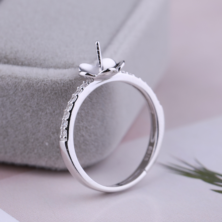 S925纯银戒指空托镶嵌蜜蜡琥珀翡翠银饰品戒托圆珠戒托11 12 13mm_虎窝淘