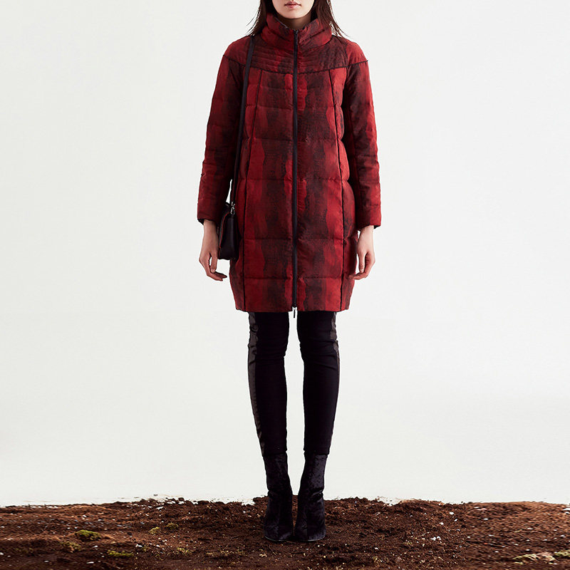 TANGY/天意秋冬款商场同款桑蚕丝复古印染白鹅绒茧型羽绒服_虎窝淘