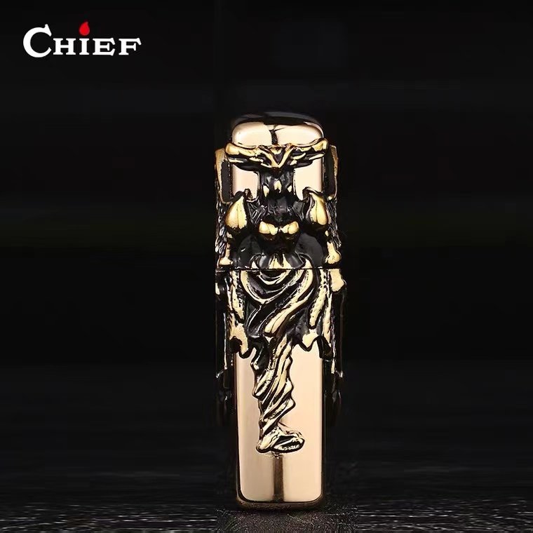 【祝融】国产正品CHIEF首领805黄铜亚马逊女战士贴章煤油打火机_虎窝淘