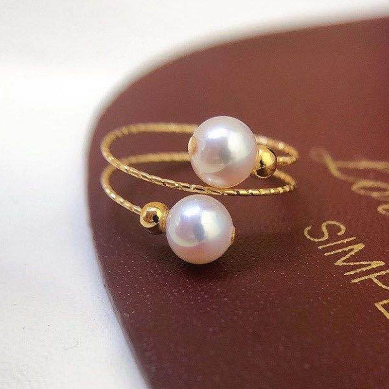 DIY珍珠配件 S925纯银玉石戒指空托双珠款指环托女配6-8mm圆珠_虎窝淘