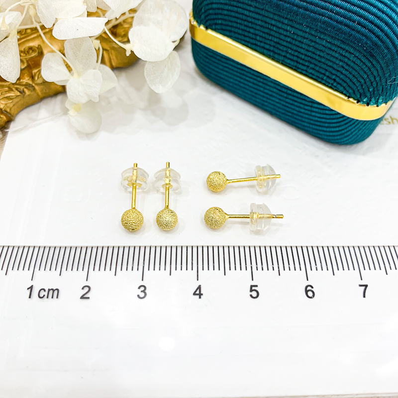 DIY珍珠小配件 S925纯银耳钉磨砂款金色银饰4mm球钉耳针耳环_虎窝淘