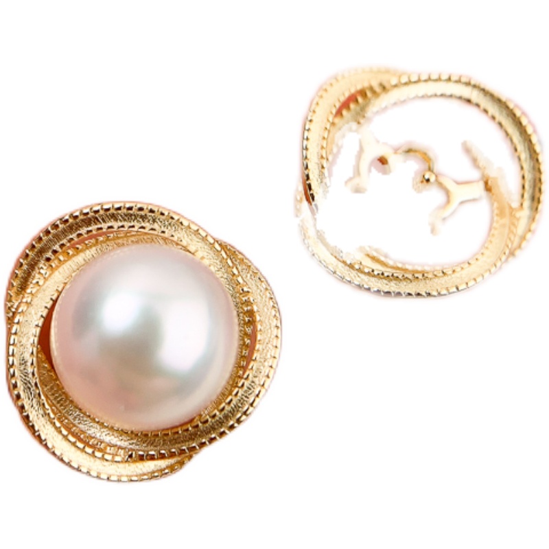 DIY珍珠配件 S925纯银耳钉空托遮瑕款银饰耳环托配7-8mm圆扁珠_虎窝淘